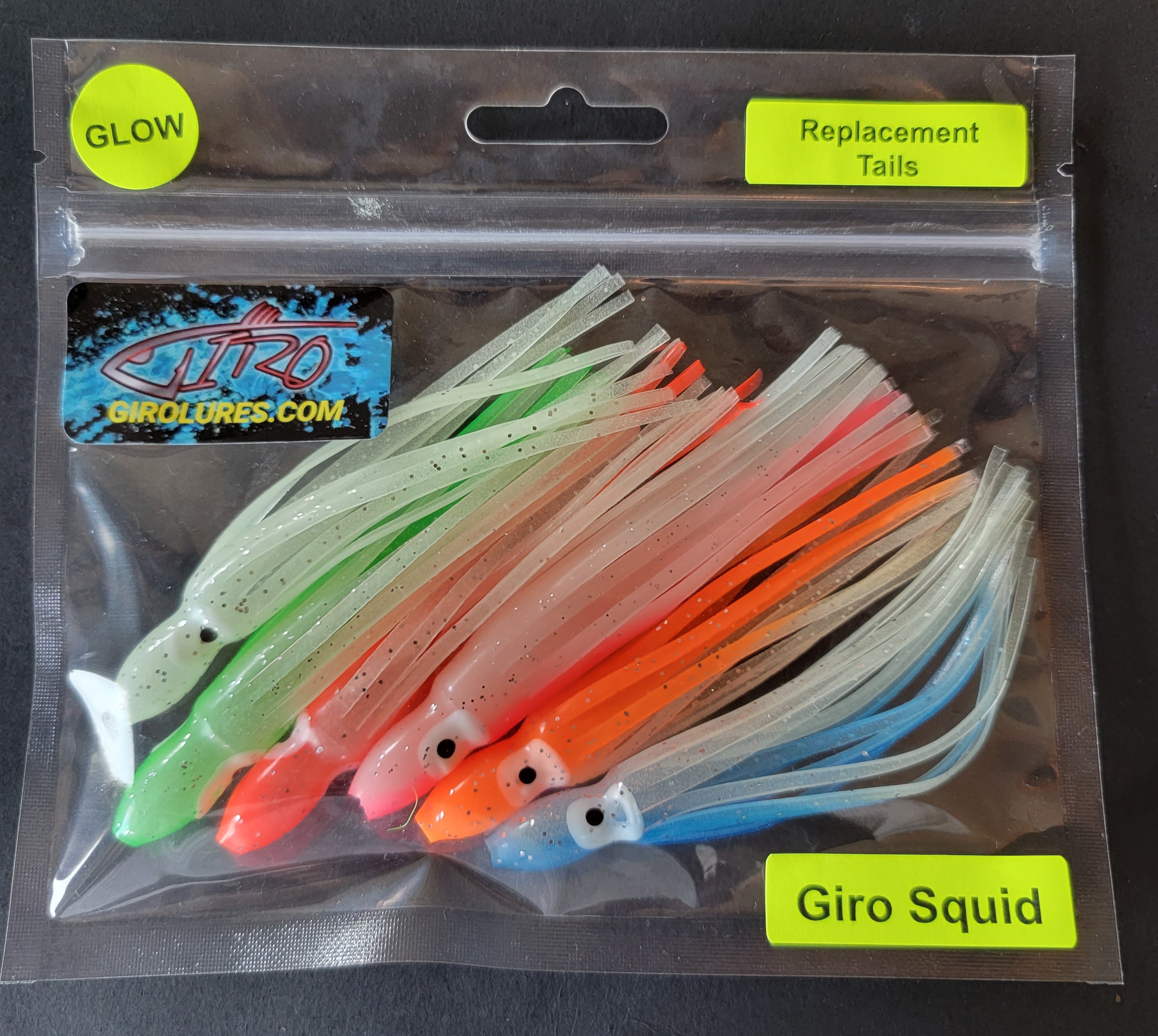 Squid Rig "NUCLEAR GLOW" 6 Pack Replacement Tails – Giro Custom Lures